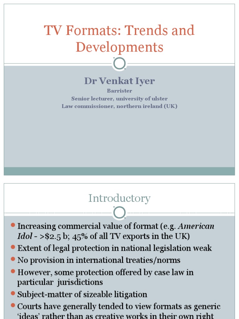 TV Formats: Trends and Developments: DR Venkat Iyer | PDF | Copyright ...