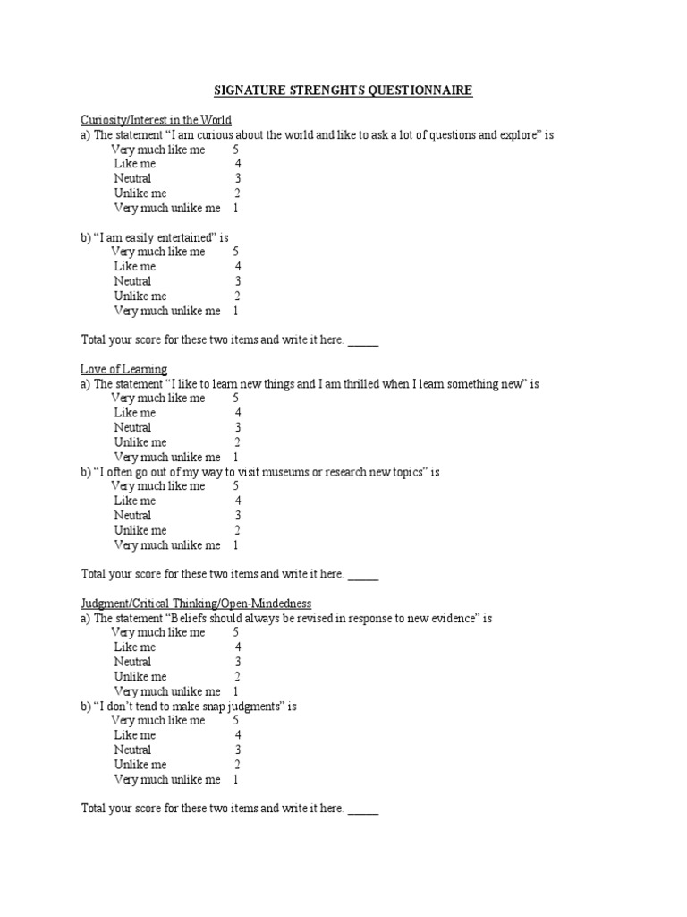 Signature Strengths Test | Social Psychology | Psychology & Cognitive ...