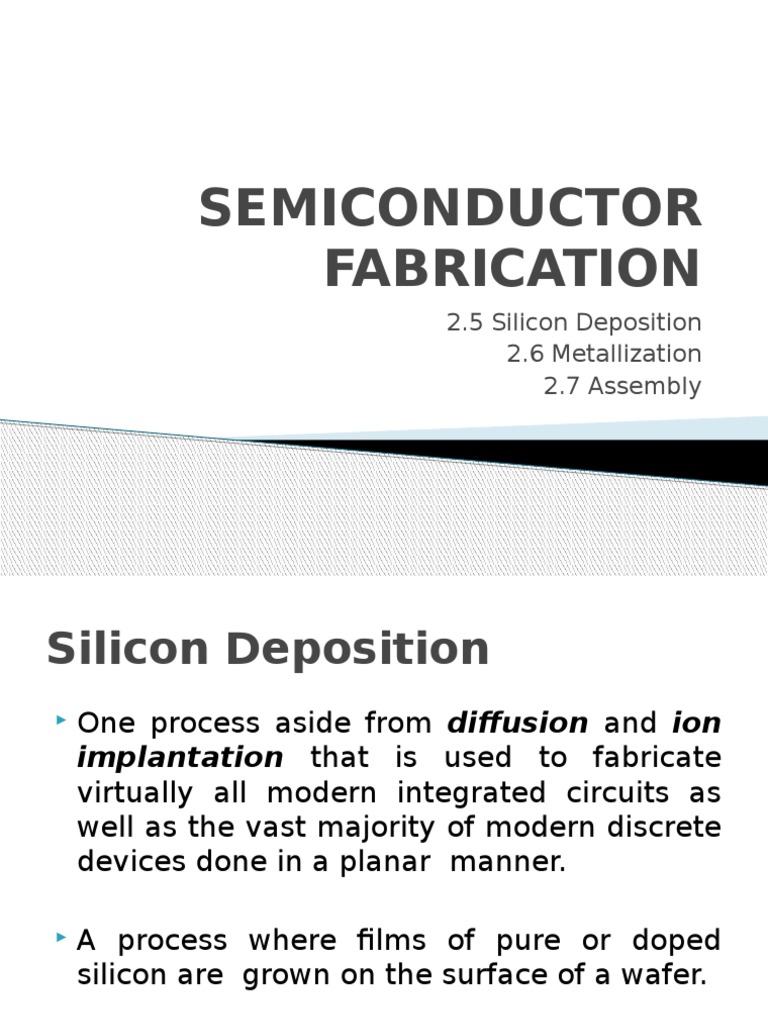 Semiconductor Fabrication: 2.5 Silicon Deposition 2.6 Metallization 2.7 ...