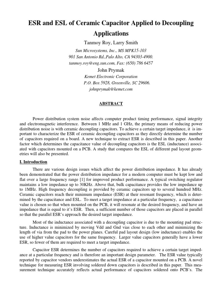 ESR and ESL in Ceramic Decoupling Capacitors | PDF | Capacitor ...