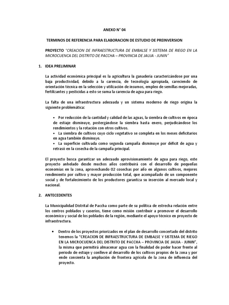 Ejemplo de TDRs | PDF | Riego | Presupuesto