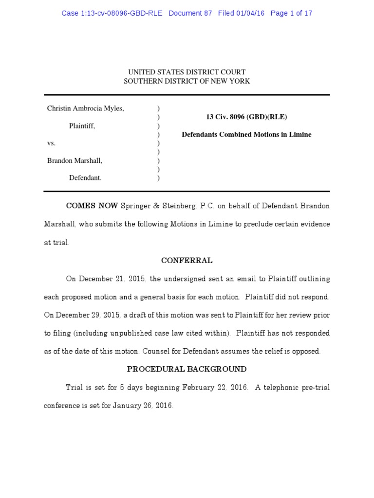California Motion in Limine Examples | PDF | Hearsay | Evidence (Law)