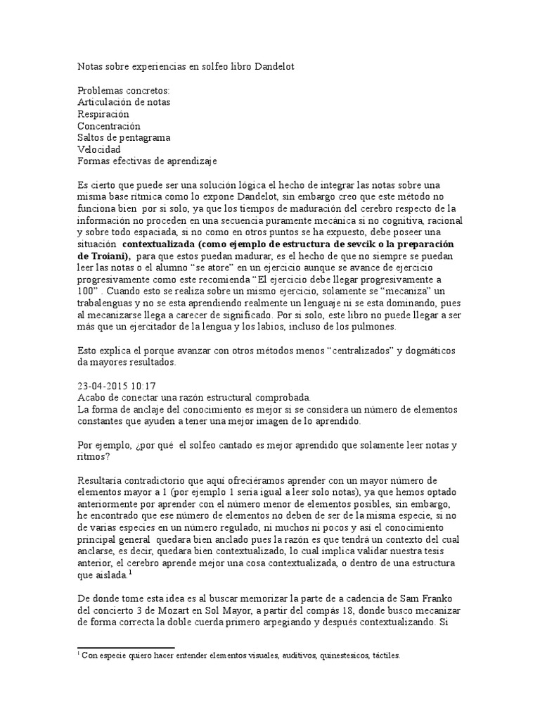 Notas Sobre Experiencias en Solfeo Libro Dandelot | PDF | Cerebro ...
