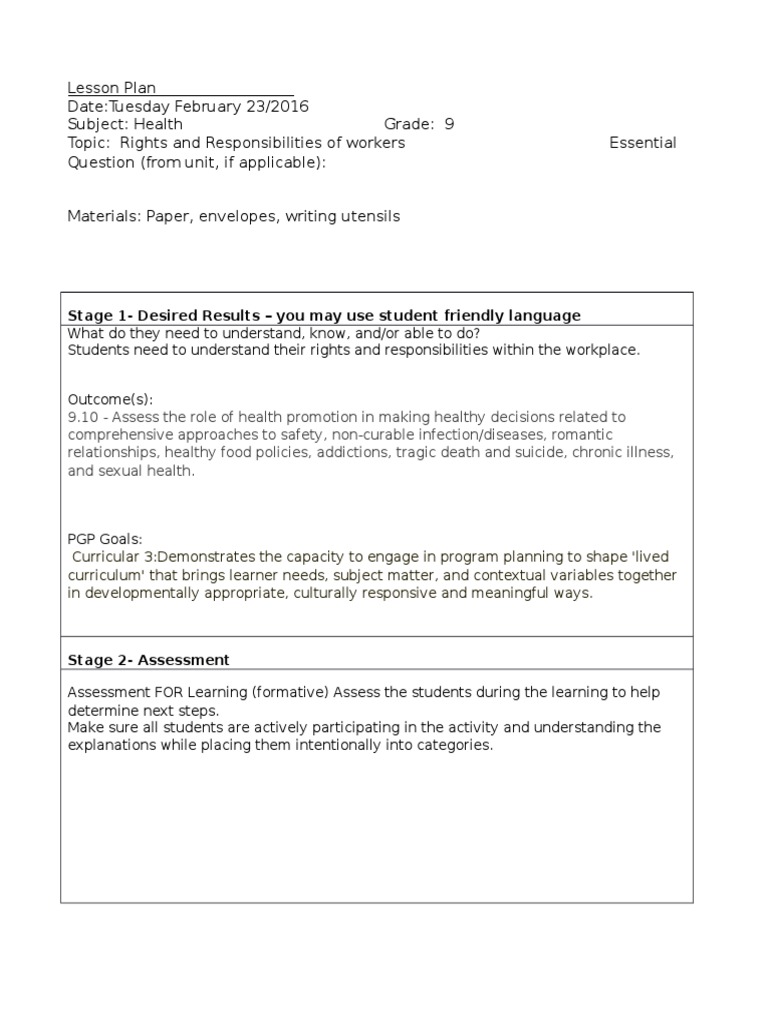 Lesson Plan-Rights and Responsibilities | PDF