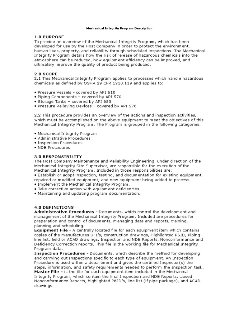 Mechanical Integrity Program Description | PDF | Reliability ...