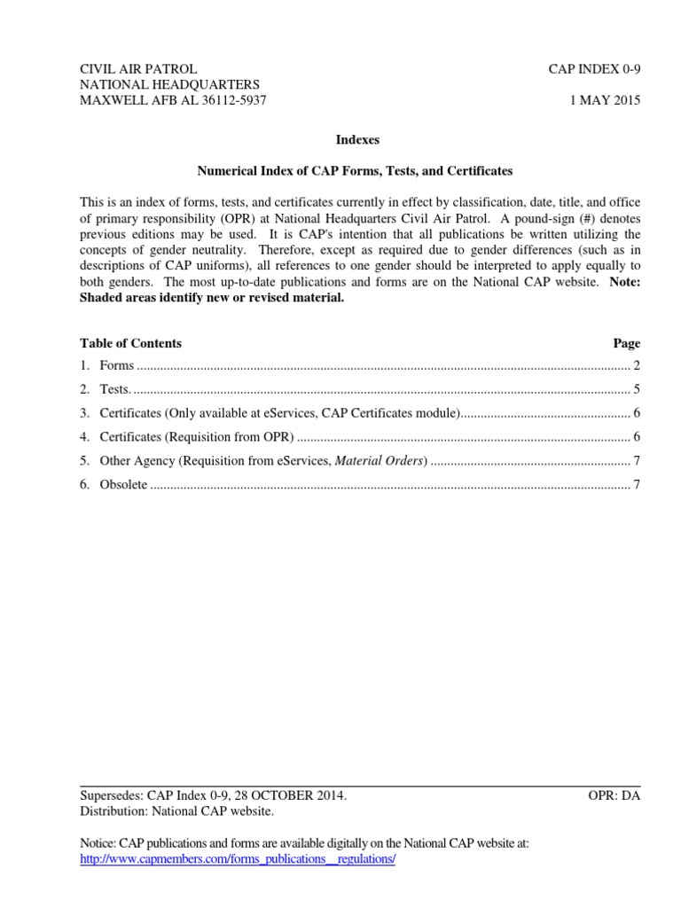 CAP Index 0-9 | Download Free PDF | Civil Air Patrol | Awards And ...