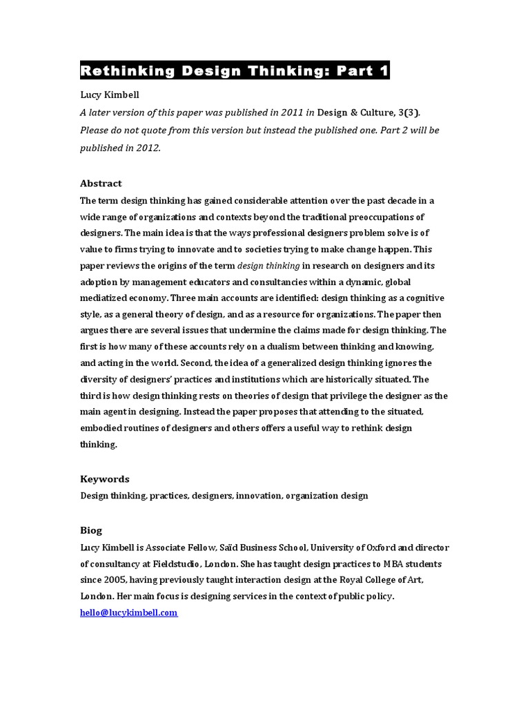 Rethinking Design Thinking | PDF | Design | Thought