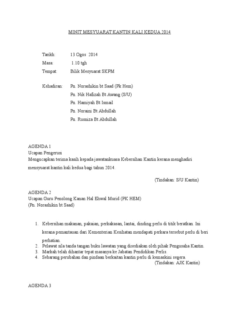 Minit Mesyuarat Kantin Kali Kedua | PDF