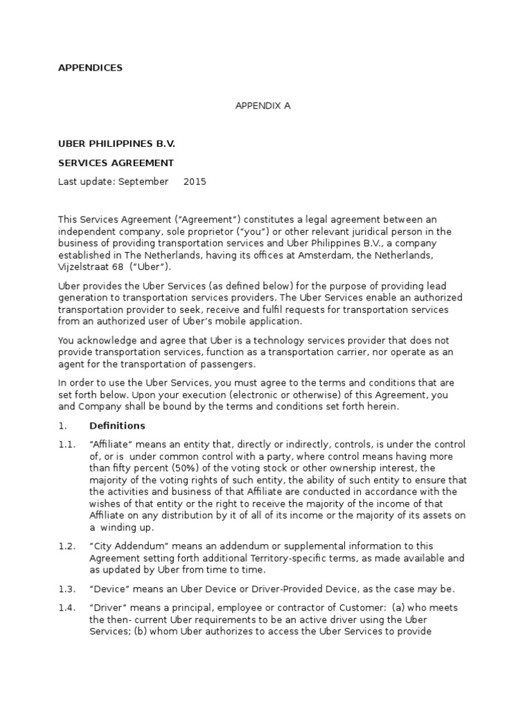 Final Appendix Uber | PDF | Uber (Company) | Indemnity