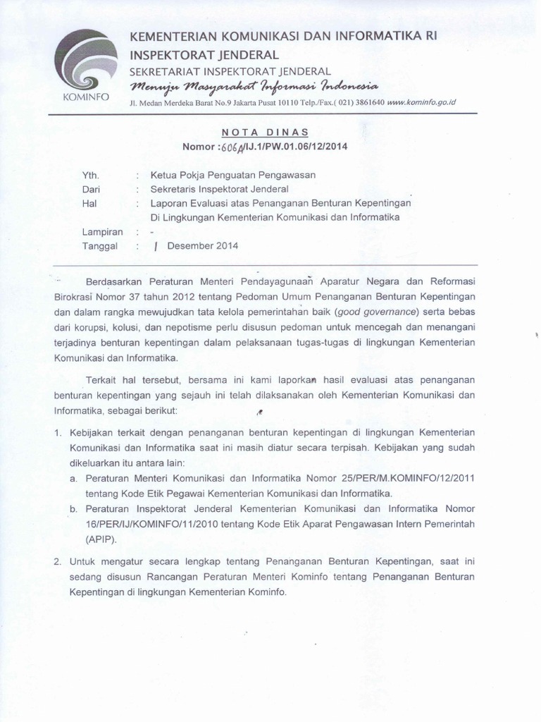 Laporan Evaluasi Benturan Kepentingan | PDF