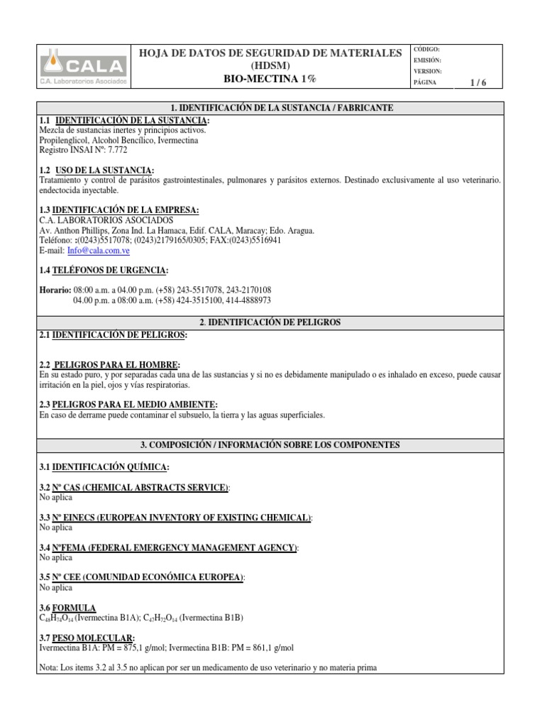 Bio-Mectina - MSDS - PDF | PDF | Toxicidad | Agua