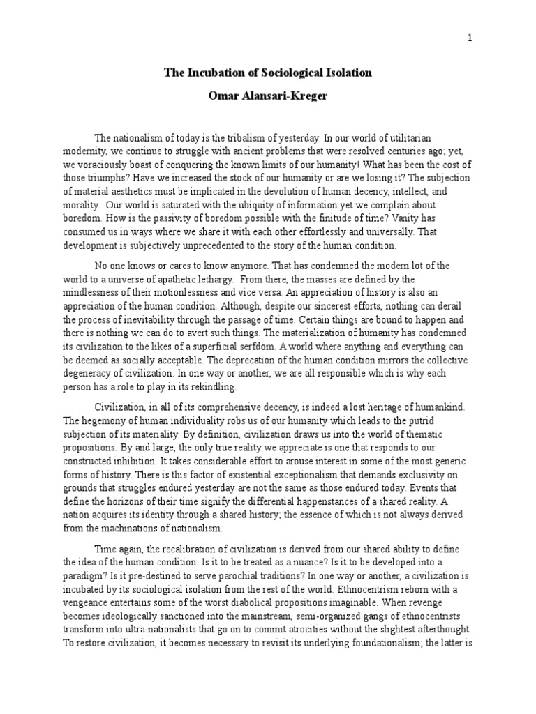The Incubation of Sociological Isolation | PDF | Sociology | Human