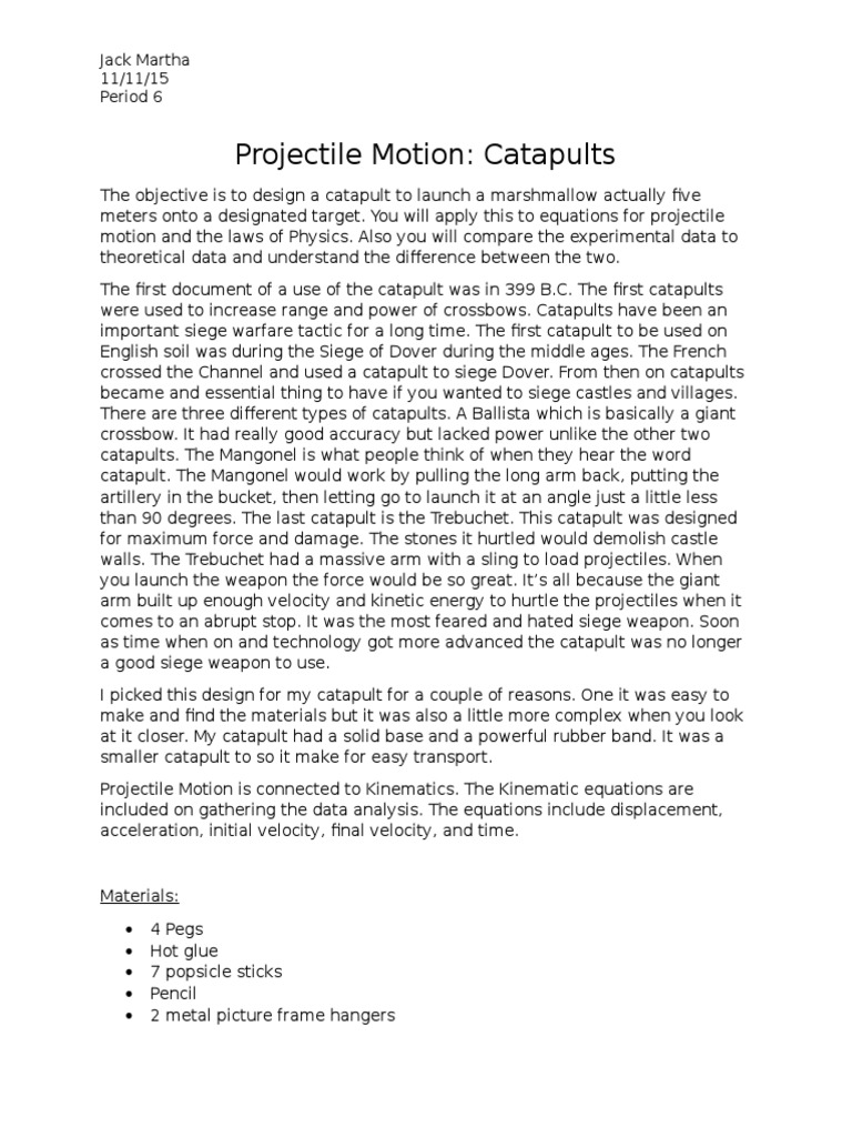 Projectile Motion Catapult | PDF | Projectiles | Siege