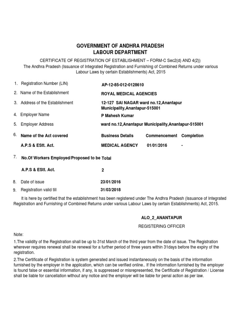 Government of Andhra Pradesh Labour Department | PDF | Finance & Money ...