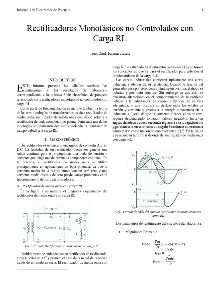 Rectificadores monofásicos no controlados con carga RL