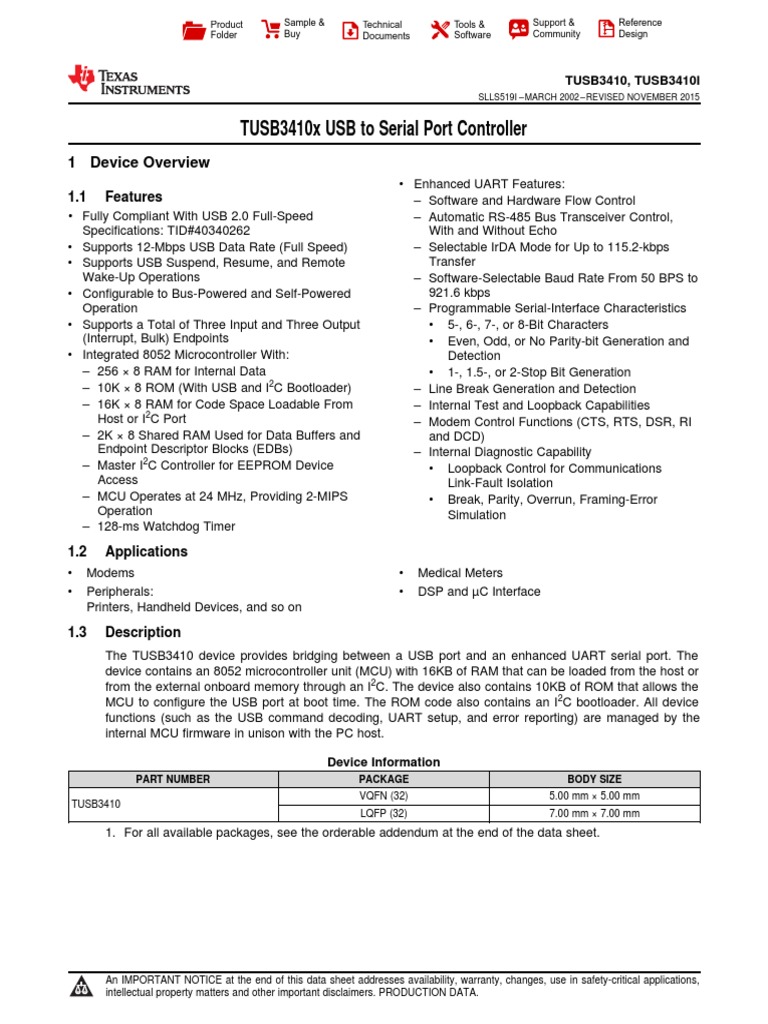 Texas Instruments TUSB3410 | PDF | Microcontroller | Usb