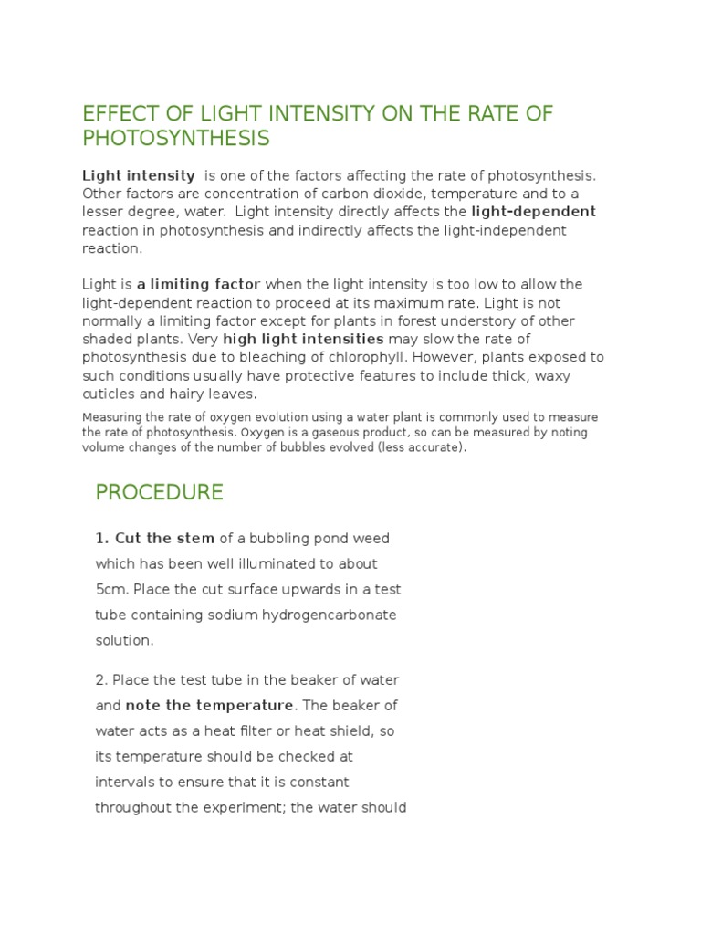 Impact of Light Intensity on Photosynthesis | PDF | Photosynthesis | Oxygen