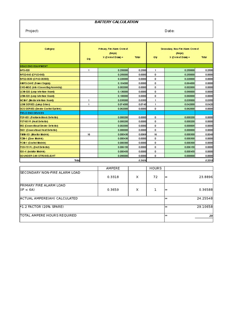 Notifier Fire Alarm Battery Calculation | PDF