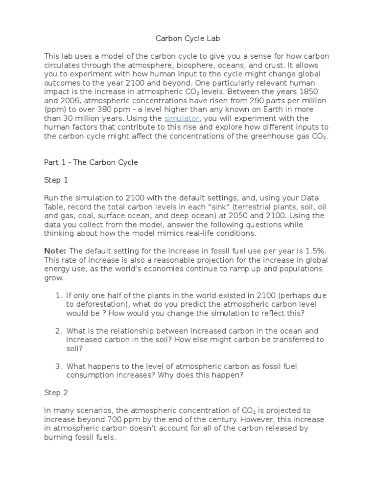 Carbon Cycle Lab | PDF | Carbon Cycle | Carbon Dioxide In Earth's ...