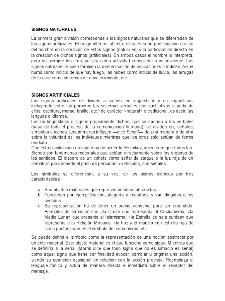 Diferenciación entre signos naturales y artificiales, y clasificación ...