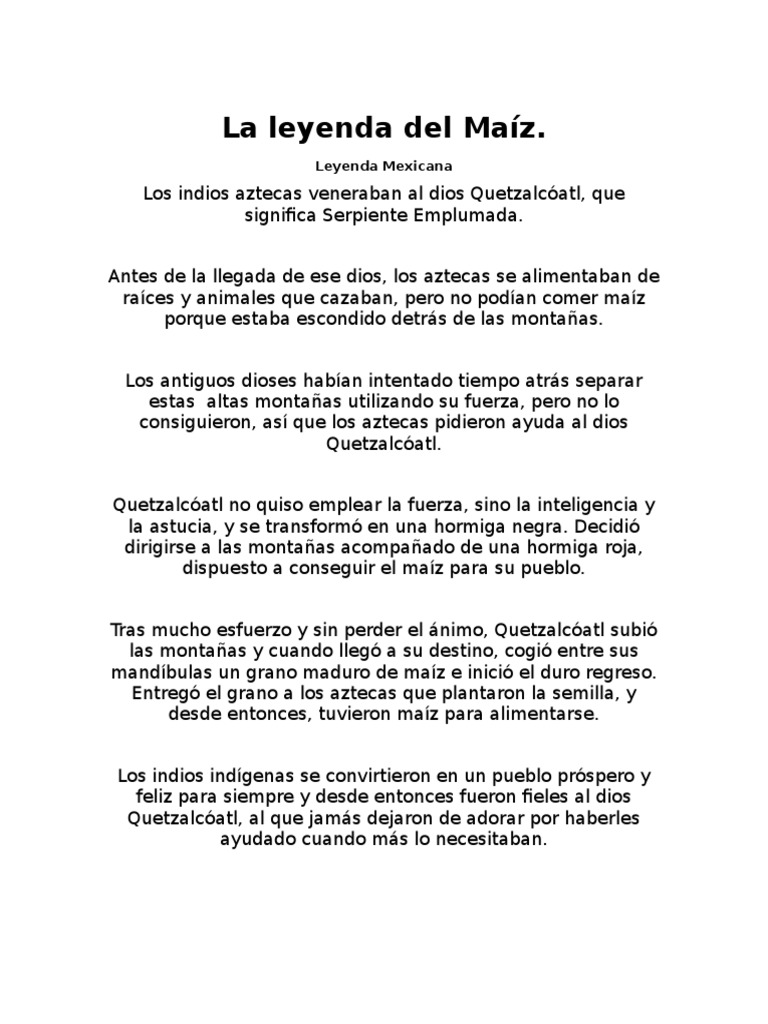 La Leyenda Del Maíz | PDF | azteca | Maíz