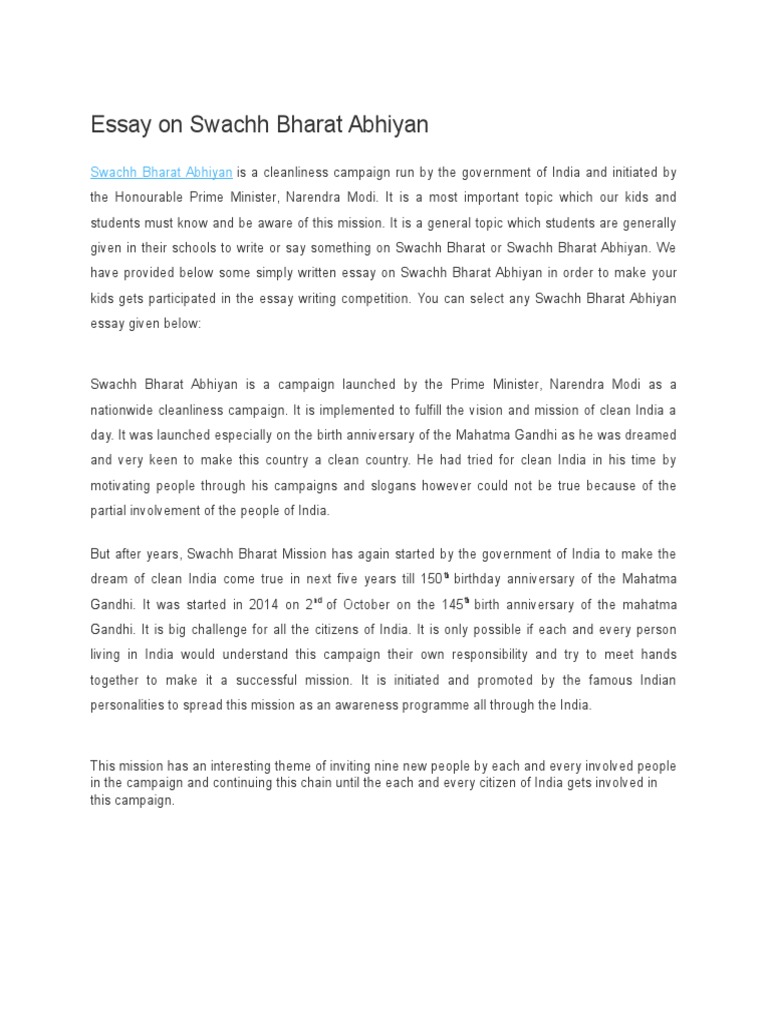 Swachh Bharat Abhiyan: A Clean India Mission | PDF