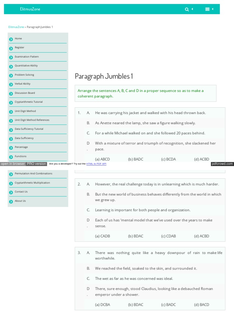 Paragraph Jumbles Practice Questions | PDF | Paragraph | Html