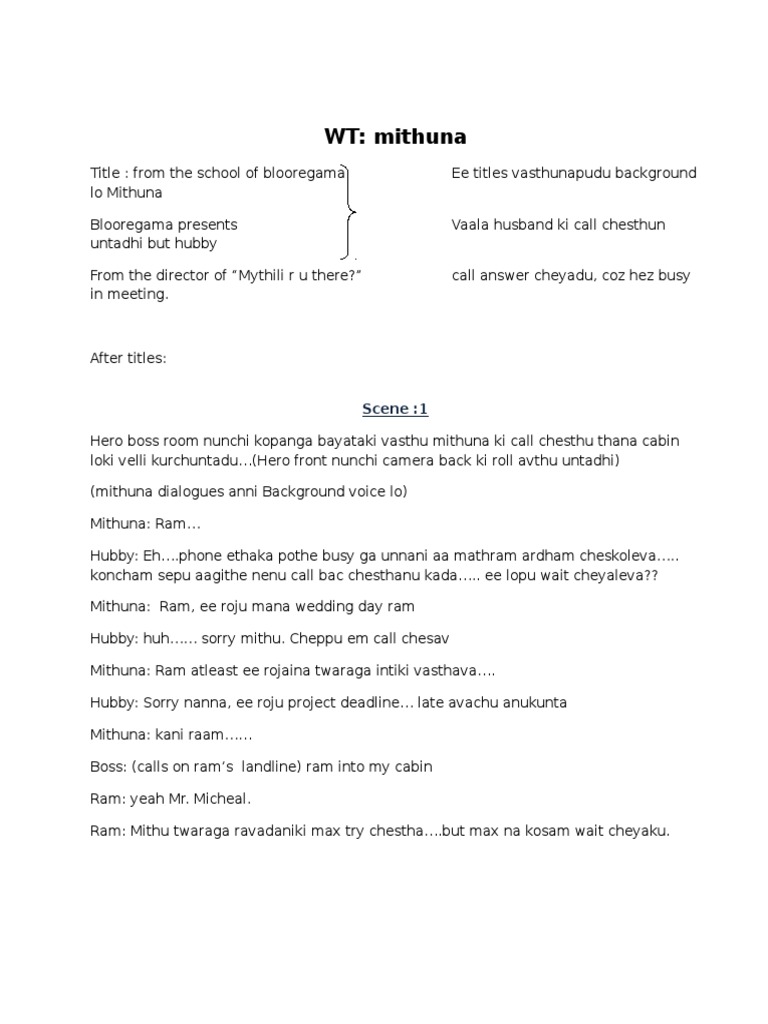 WT: Mithuna: Scene:1 | PDF