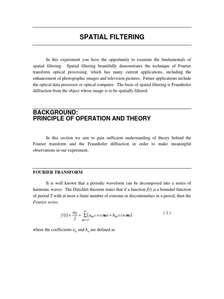 Spatial Filtering: Background: Principle of Operation and Theory | PDF ...