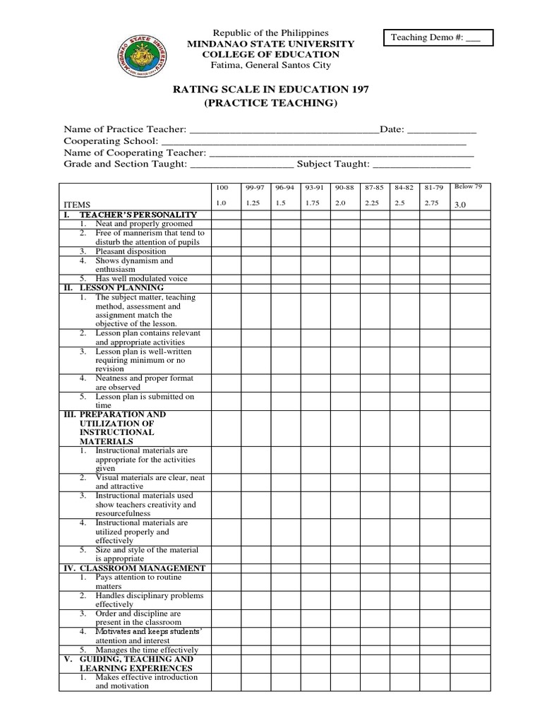 Pt Rating Scale | Lesson Plan | Teachers