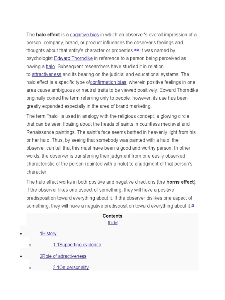 Cognitive Bias: 1history 1.1supporting Evidence 2role of Attractiveness ...