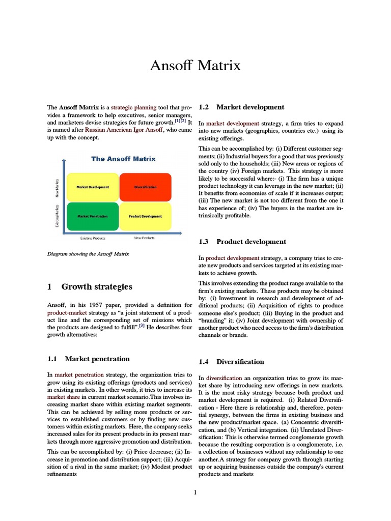 Ansoff Matrix | PDF | Business | Business Economics