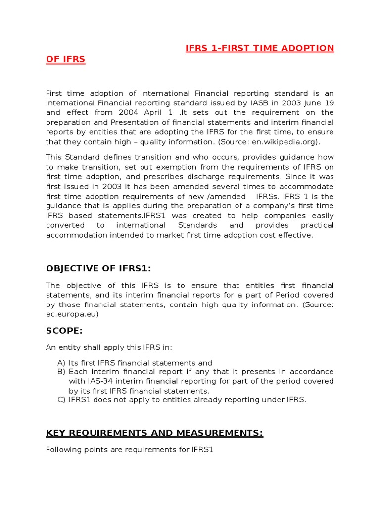 Ifrs 1-First Time Adoption of Ifrs | PDF | International Financial Reporting Standards ...