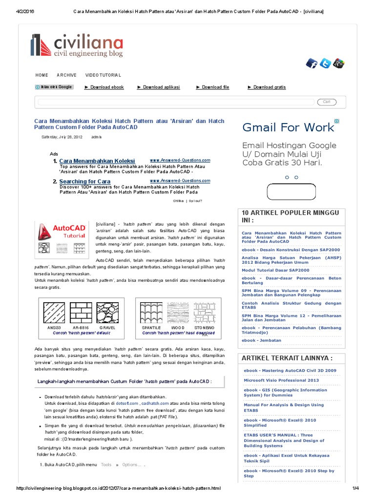 Cara Menambahkan Koleksi Hatch Pattern Atau 'Arsiran' Dan Hatch Pattern ...