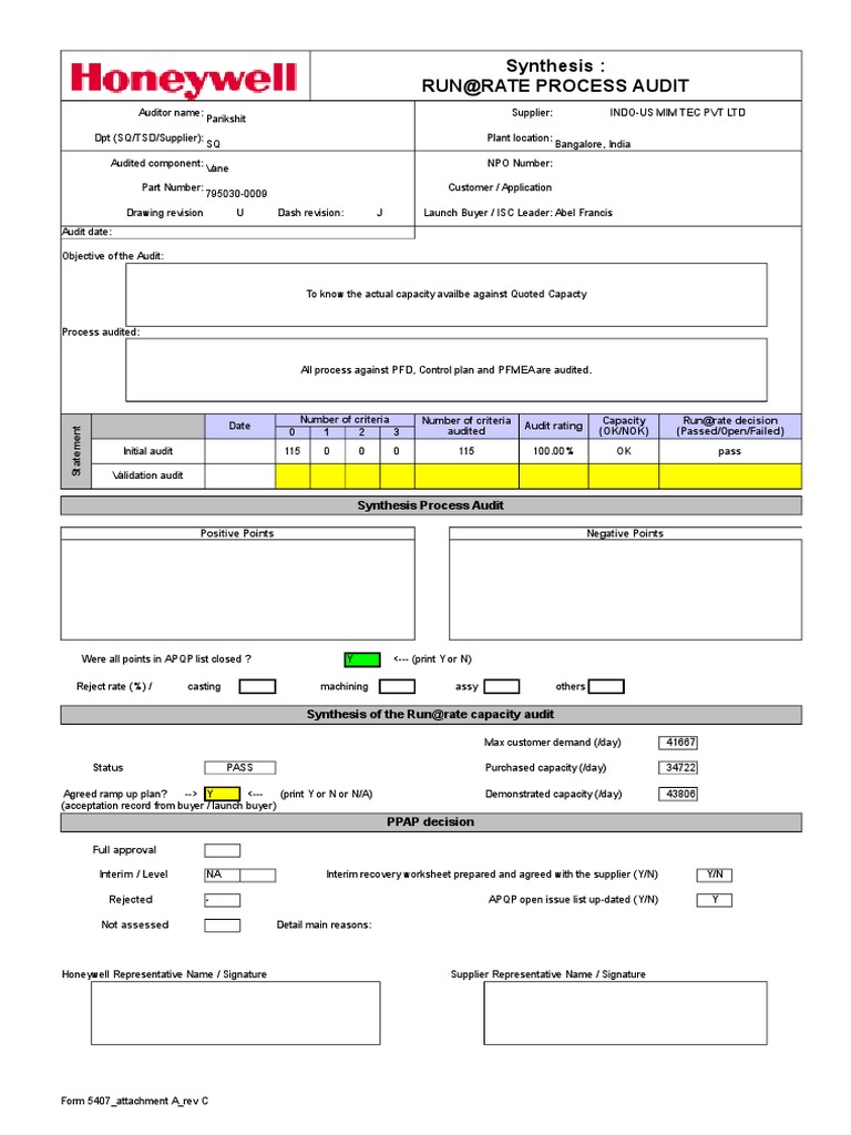 Run at Rate Audit | PDF | Calibration | Packaging And Labeling