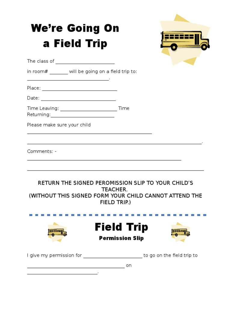 Field Trip Permission Slip Template | PDF