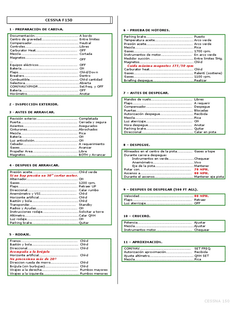 Checklist C150 | PDF | Ingeniería Aeroespacial | Aviación