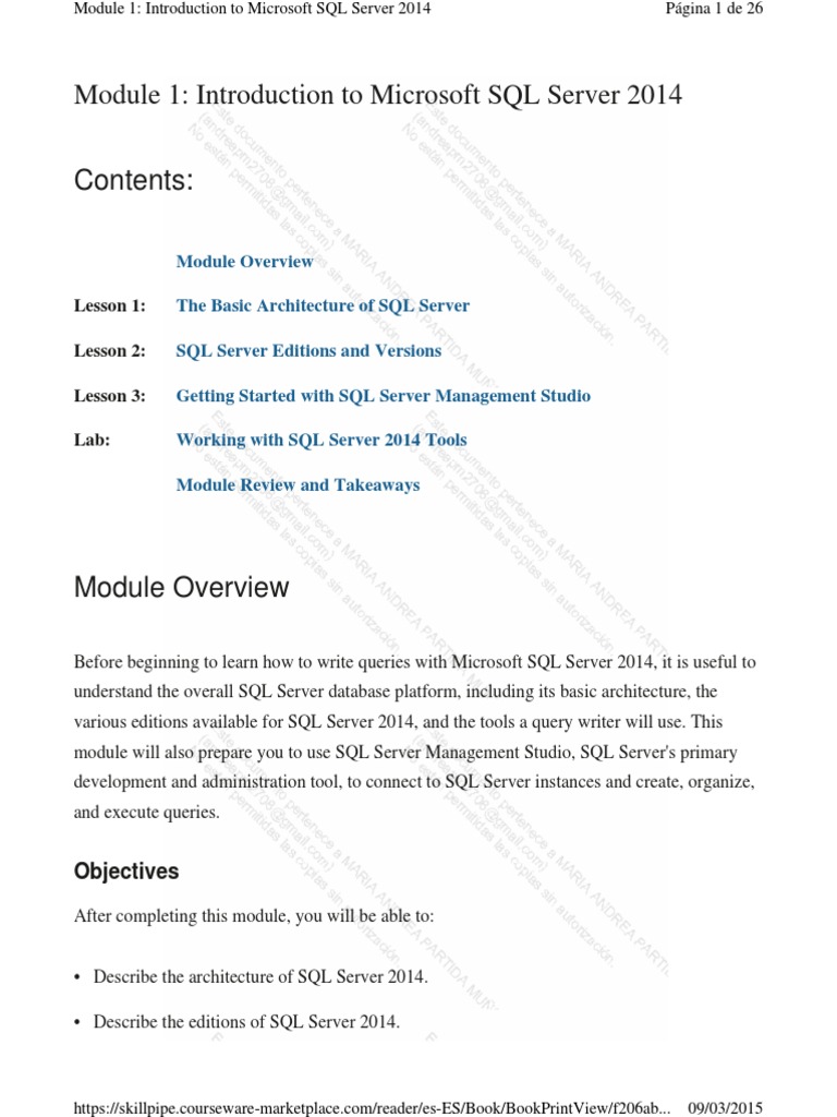 Module 1introduction To Microsoft SQL Server 2014 | PDF | Microsoft Sql ...