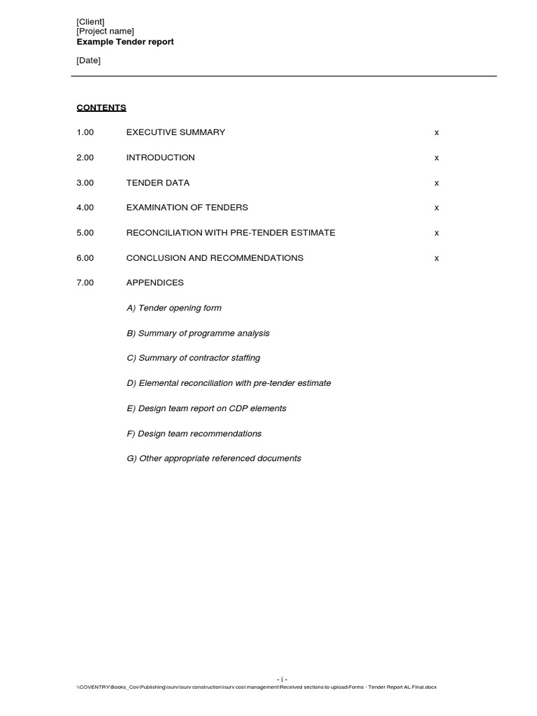 Tender Price Appraisal Form Template Guidance PDF | PDF | General ...