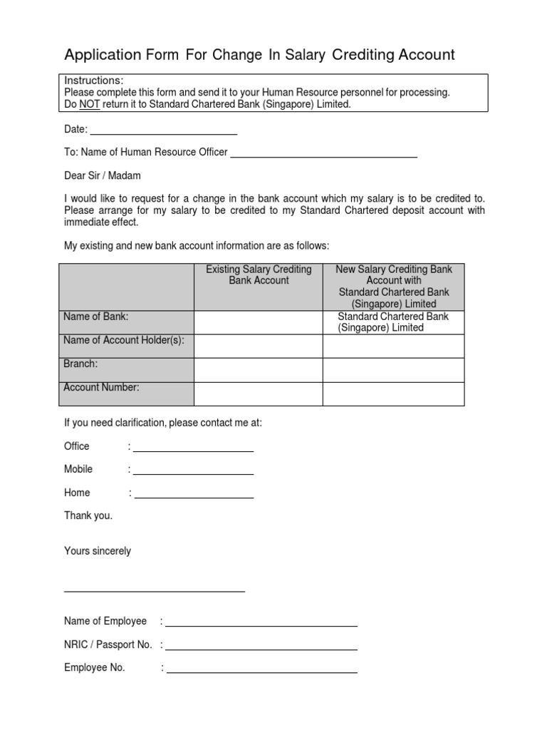 Salary Account Change Application Form | PDF | Deposit Account | Banks