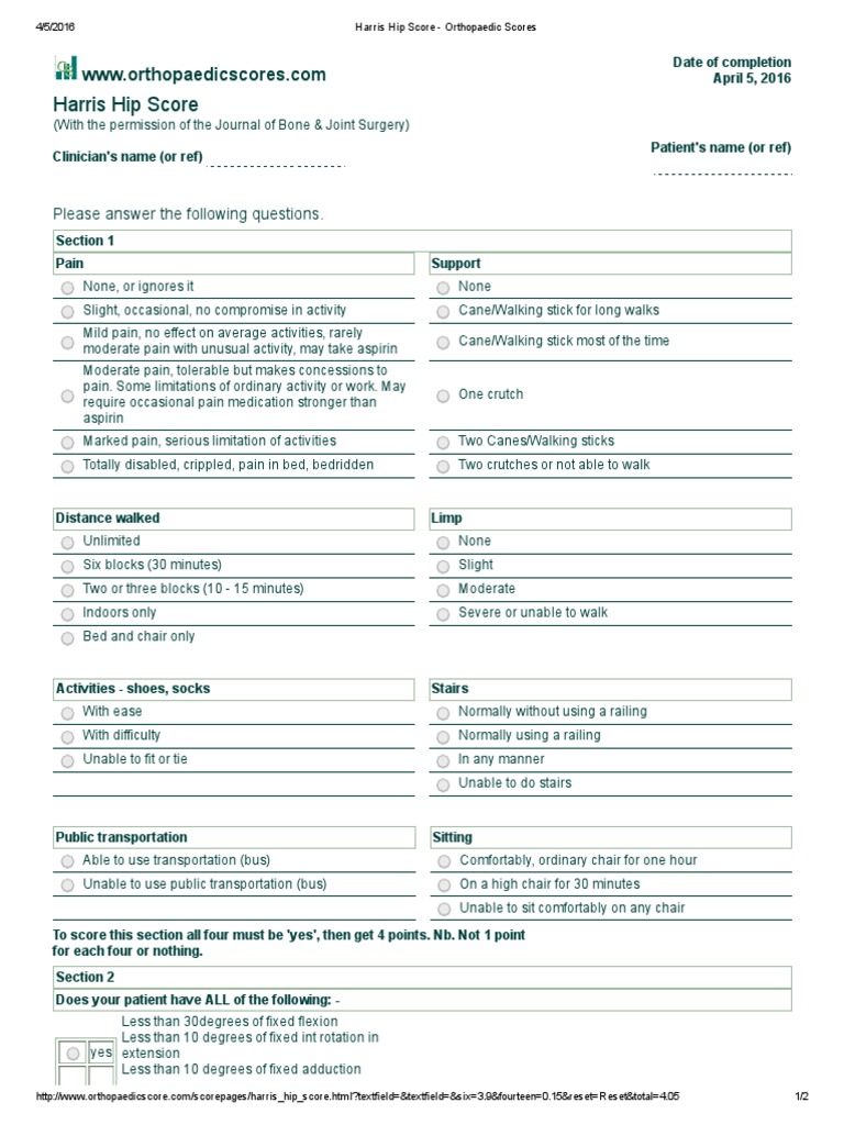 Harris Hip Score Assessment Guide | PDF | Anatomical Terms Of Motion | Hip