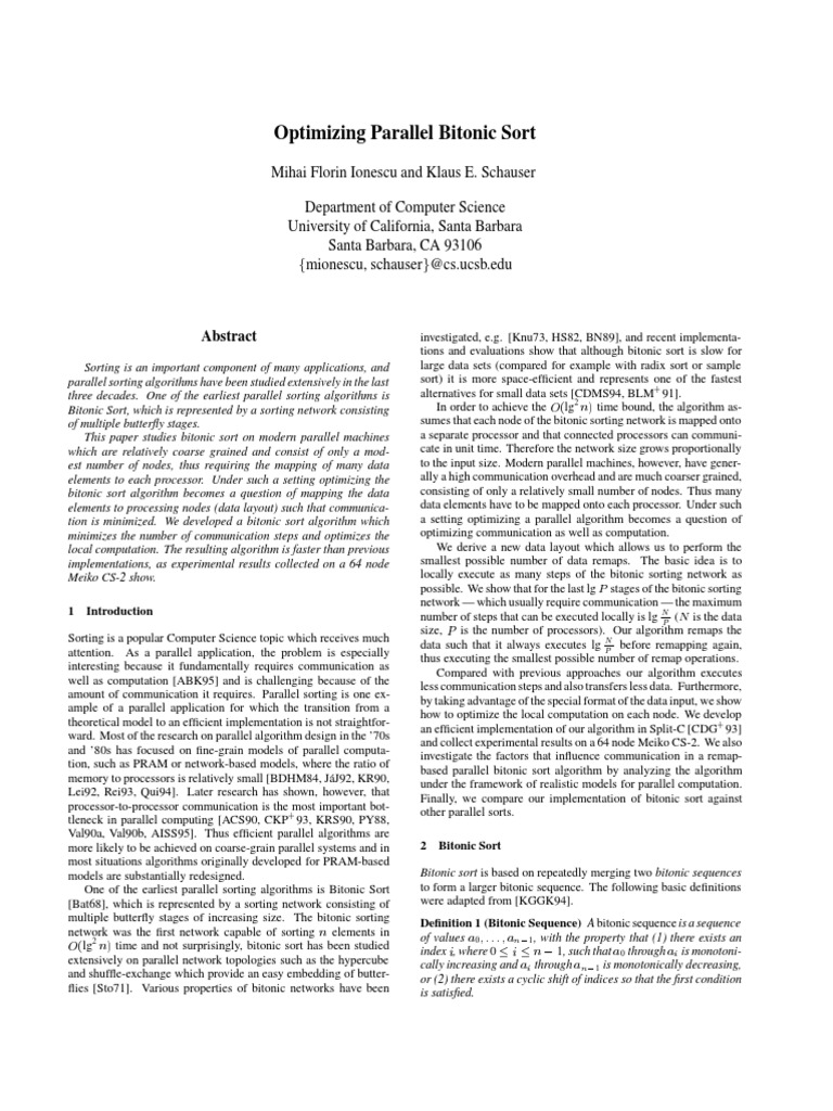 Sorting Bitonic Sort | PDF | Parallel Computing | Algorithms