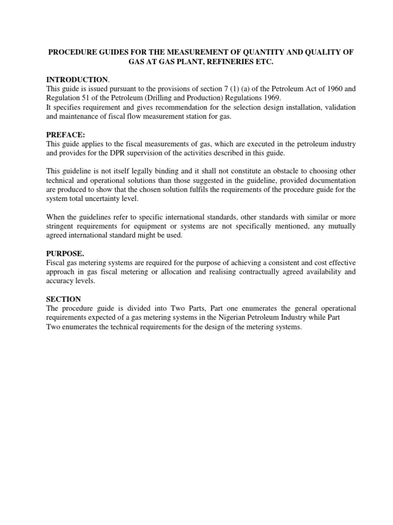 DPR Gas Measurement Procedure Guide | PDF | Calibration | Gas ...