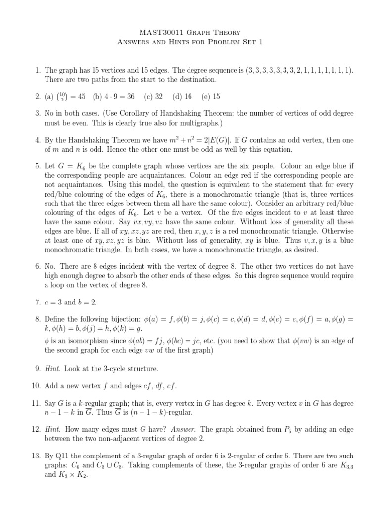 Graph Theory Problem Sheet 1 Solution | PDF | Vertex (Graph Theory) | Graph Theory