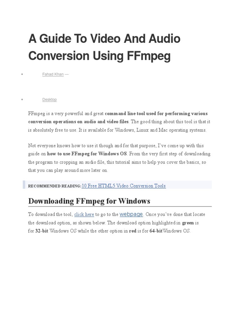 A Guide To Video and Audio Conversion Using FFmpeg | PDF | Computer File | Operating System