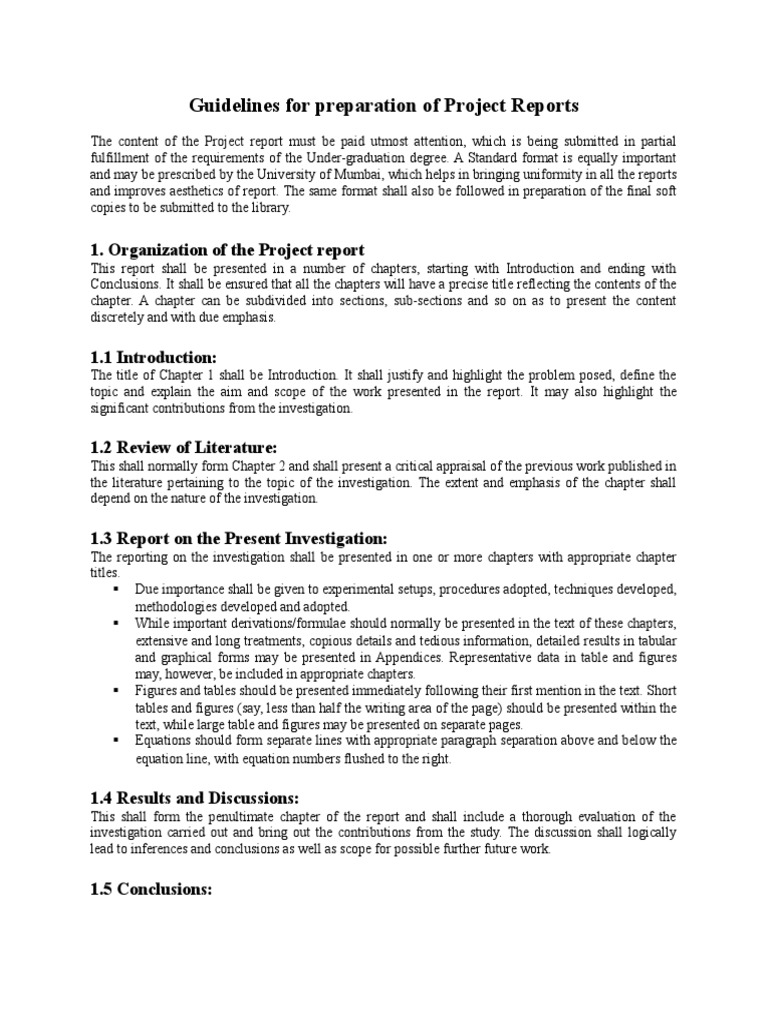 Guidelines For Preparation of Project Reports | PDF | Thesis | Paragraph