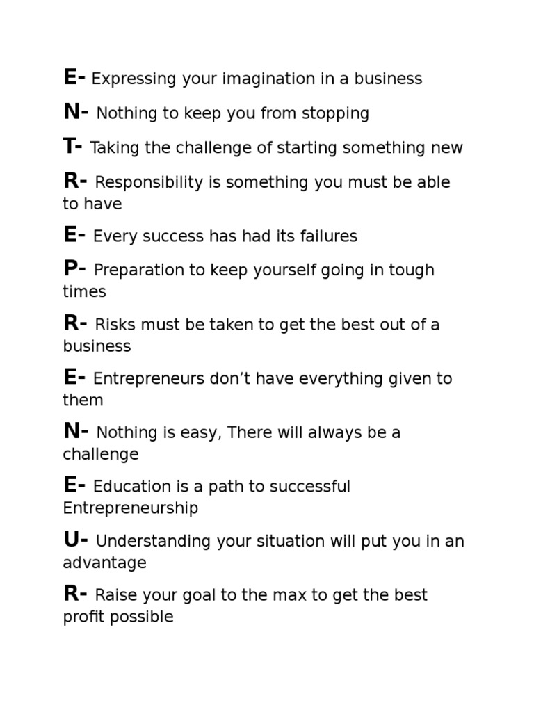 Entrepreneur Acrostic Poem | PDF