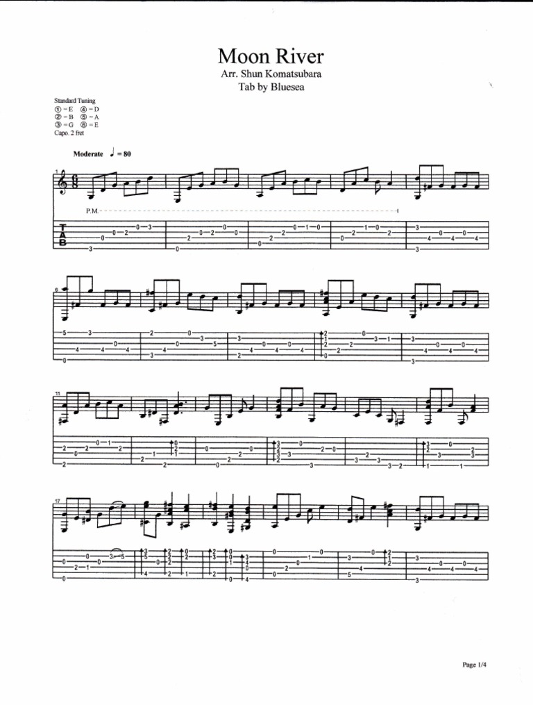 Moon River Fingerstyle Guitar Tab 1 | PDF
