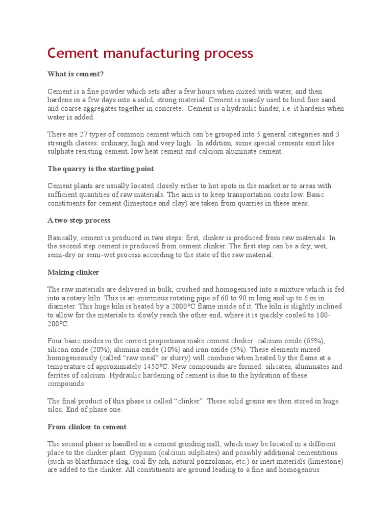 Cement Manufacturing Process Explained | PDF | Cement | Concrete