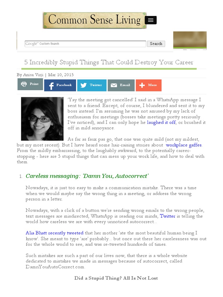 Common Sense Living Letters: 5 Incredibly Stupid Things That Could ...